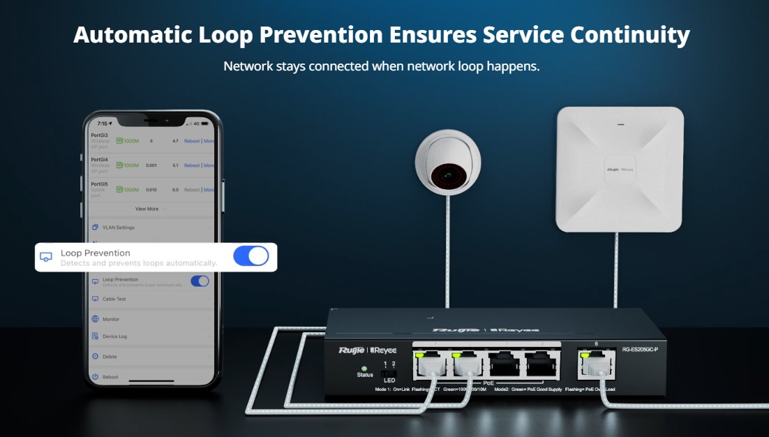 Ruijie Reyee – 5-Port Gigabit Smart Cloud Mananged PoE Switch – SecurityEyes Australia Pty Ltd